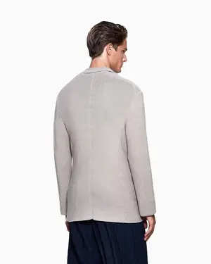 Giorgio Armani Single-breasted Links-stitch Cotton Knit Jacket - Beige