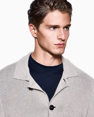 Giorgio Armani Single-breasted Links-stitch Cotton Knit Jacket - Beige