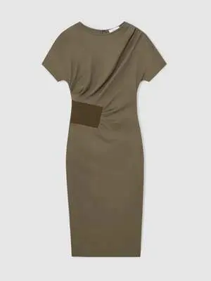 REISS Etta Ribbed-panel Draped Midi Dress