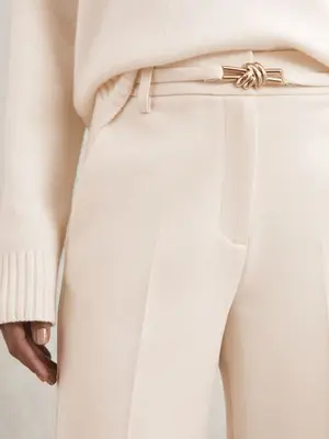REISS Leona Petite Flared Belted Trousers With Knot-hardware