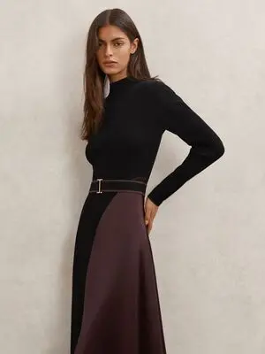 REISS Colour-block Knitted Midi Dress