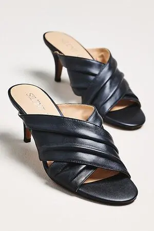 SILENT D X-strap Mule Heels - Black Leather