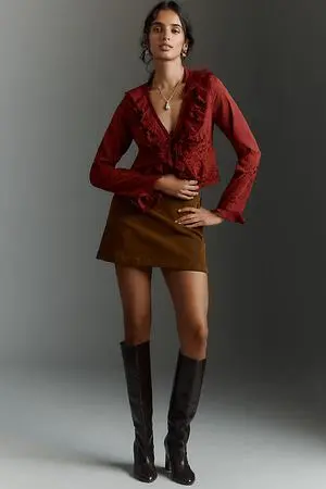 EN SAISON Annalis Ruffled Long-sleeve Blouse - Deep Crimson