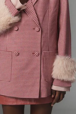 Maeve Houndstooth Blazer With Faux Fur Cuffs