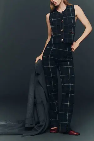 Saylor Tilden Knit Plaid High-rise Pants - Navy Multi