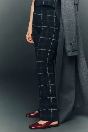 Saylor Tilden Knit Plaid High-rise Pants - Navy Multi