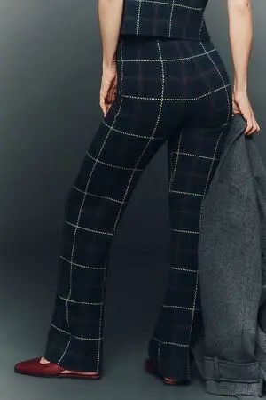 Saylor Tilden Knit Plaid High-rise Pants - Navy Multi
