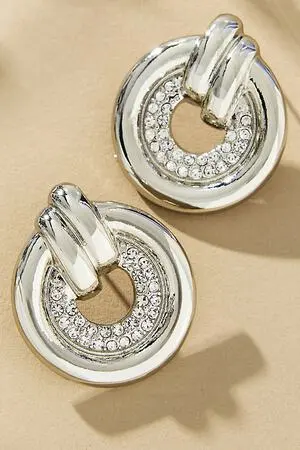 Anthropologie Round Crystal Drop Earrings - Silver