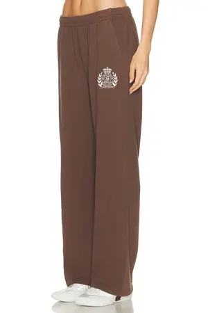 SPORTY & RICH Ny Crest Embroidered Wide Sweatpant - Chocolate