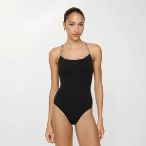 Burberry Check Trim One Piece Swimsuit - Black