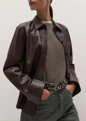 ME+EM Luxe Straight Leather Shirt - Chocolate