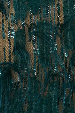 Lapointe Cascading Feather Embellished Cropped Tank Top - Dark Teal