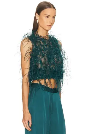 Lapointe Cascading Feather Embellished Cropped Tank Top
