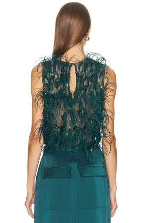 Lapointe Cascading Feather Embellished Cropped Tank Top