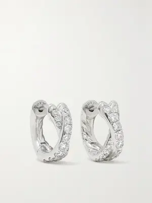 David Yurman Crossover Diamond Hoop Earrings - Silver