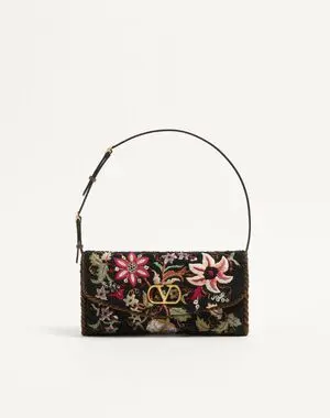 Valentino Garavani Embroidered Small Shoulder Bag - Black/multicolour
