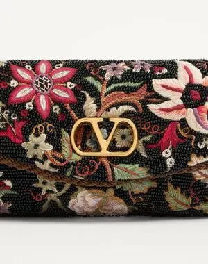 Valentino Garavani Embroidered Small Shoulder Bag - Black/multicolour