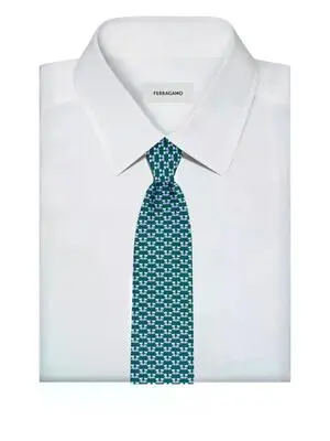 FERRAGAMO Terrier Print Silk Neck Tie - Green