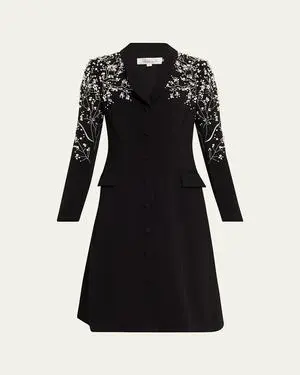 Rickie Freeman For Teri Jon Bead-embroidered Crepe Blazer Dress - Black