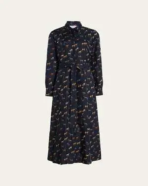 Gabriela Hearst Horse-print Silk Shirtdress - Dark Navy