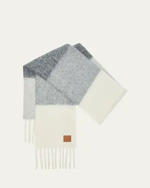 Loewe Striped Jacquard Twill Wool-blend Scarf - Grey/white