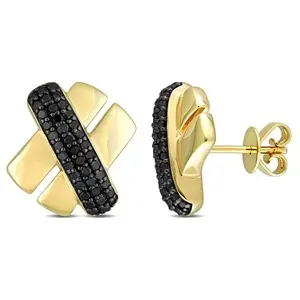 JULIANNA B. Diamond Crossover Stud Earrings 14k - Gold/black Diamond