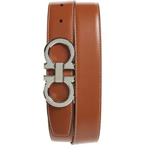 FERRAGAMO Double Gancio Leather Belt - New Cognac Nero