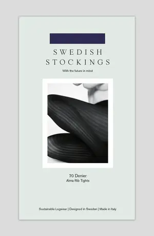 Swedish Stockings Alma Ribbed Tights - Navy