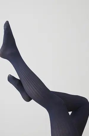 Swedish Stockings Alma Ribbed Tights - Navy