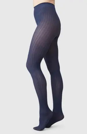 Swedish Stockings Alma Ribbed Tights - Navy