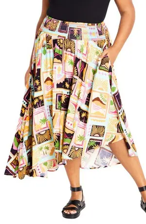 City Chic Eva Smocked Waist Asymmetric Skirt