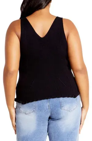 City Chic Ribbed V-neck Tank Top - Black