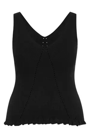 City Chic Ribbed V-neck Tank Top - Black
