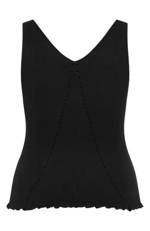 City Chic Ribbed V-neck Tank Top - Black