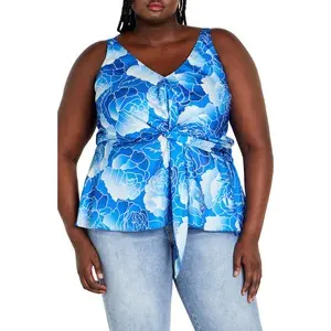 City Chic Serena Twist Floral Tank - Blue Print