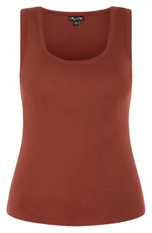 City Chic Lana Stretch Cotton Rib Tank - Ginger