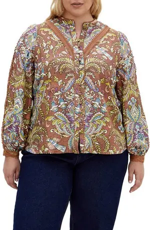 City Chic Paisley Split Neck Blouse