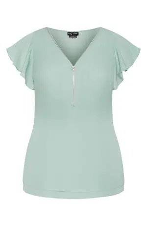 City Chic Florrie Zip Flutter Sleeve Top