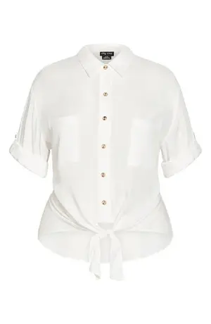 City Chic Tie Hem Button-up Shirt