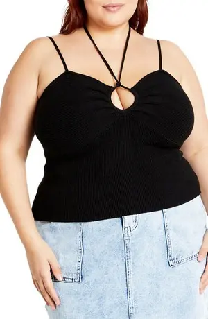City Chic Rib Strappy Camisole - Black
