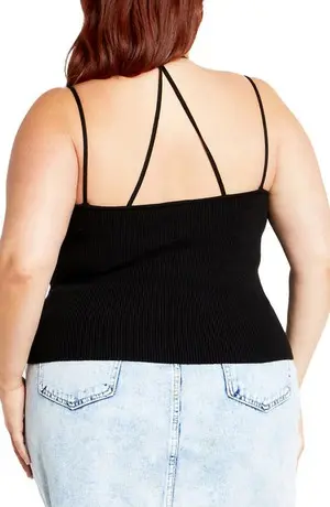 City Chic Rib Strappy Camisole - Black