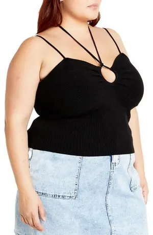 City Chic Rib Strappy Camisole - Black