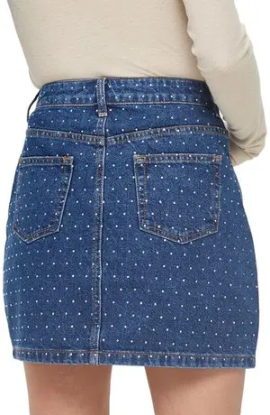 Topshop Crystal Studded Denim Miniskirt