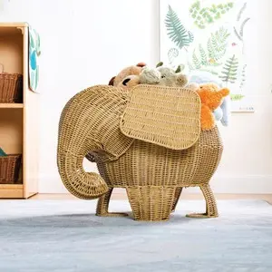 KAPLAN EARLY LEARNING COMPANY Elephant Washable Wicker Floor Basket