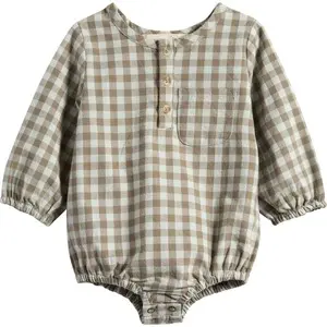 PEHR Plaid Organic Cotton Flannel Romper - Sage/light Sage