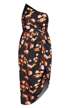 City Chic Floral One-shoulder Dress