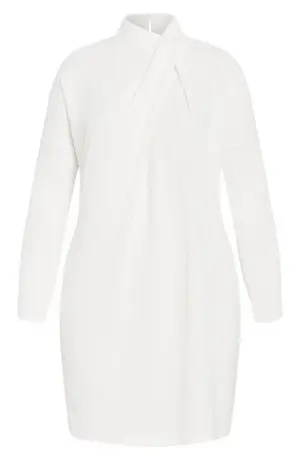 City Chic Long Sleeve Mini Dress With Wrap Neck