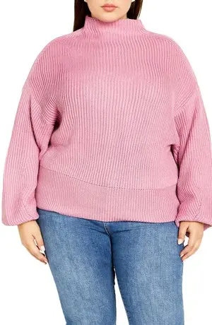 City Chic Halo Funnel Neck Rib Sweater - Pink