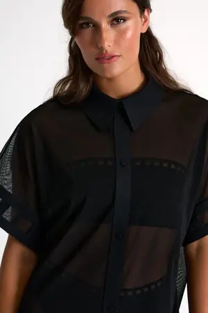 Shan Mesh Shirt Dress With Mosaic Cutouts