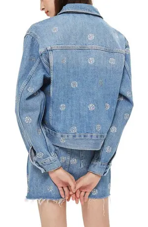 Topshop Diamante Sport Denim Jacket
